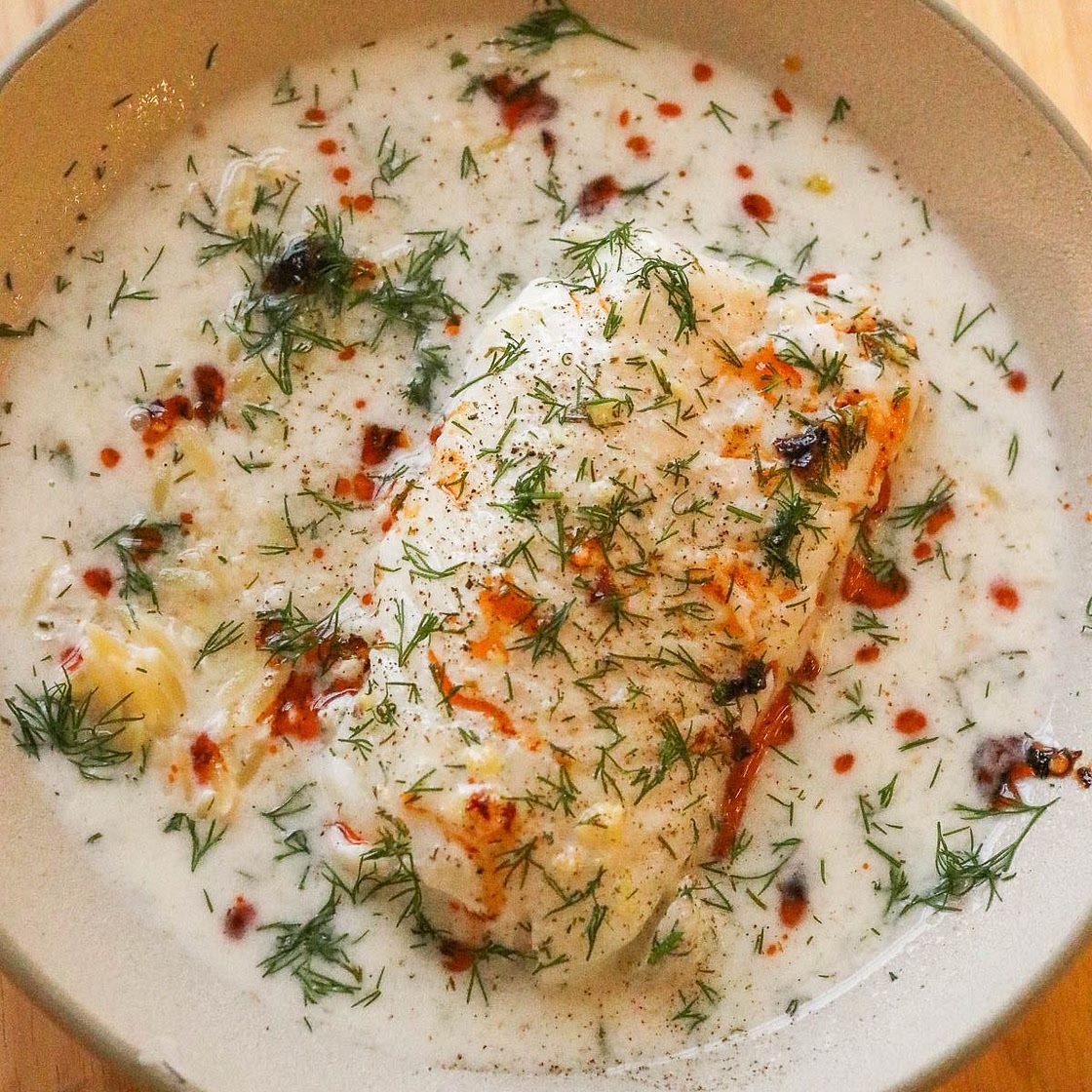 Poached Cod in Coconut Milk with Dill & Lemon Recipe | Samsung Food App