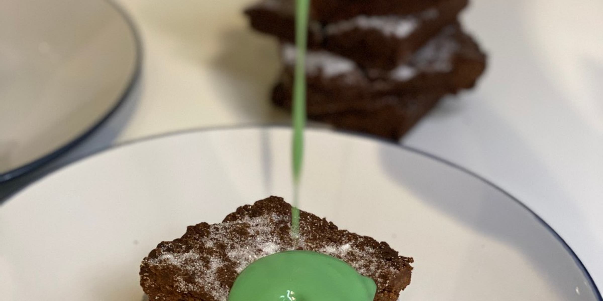 chocolate pudding and mint custard