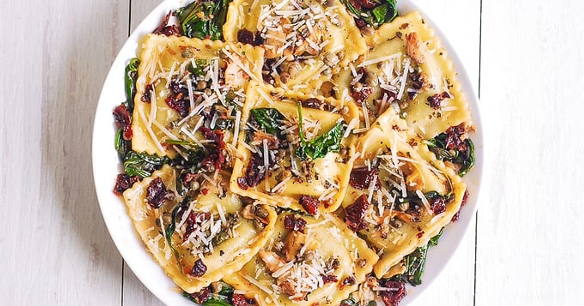 Italian Ravioli with Spinach, Artichokes, Capers, Sun-Dried Tomatoes ...