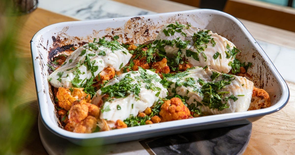 Roast Cod with Harissa, Chickpeas and Cauliflower Recipe | Samsung Food App