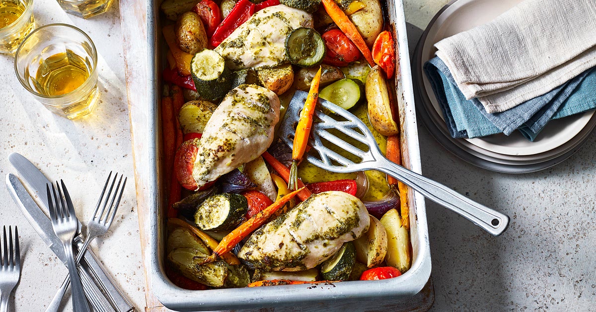 Easy one-tray roast chicken and vegetables Recipe | Samsung Food App