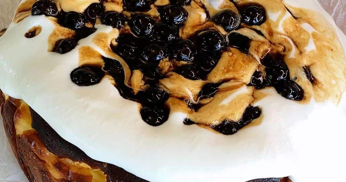Basque Cheesecake Topped with Boba Recipe | Samsung Food App