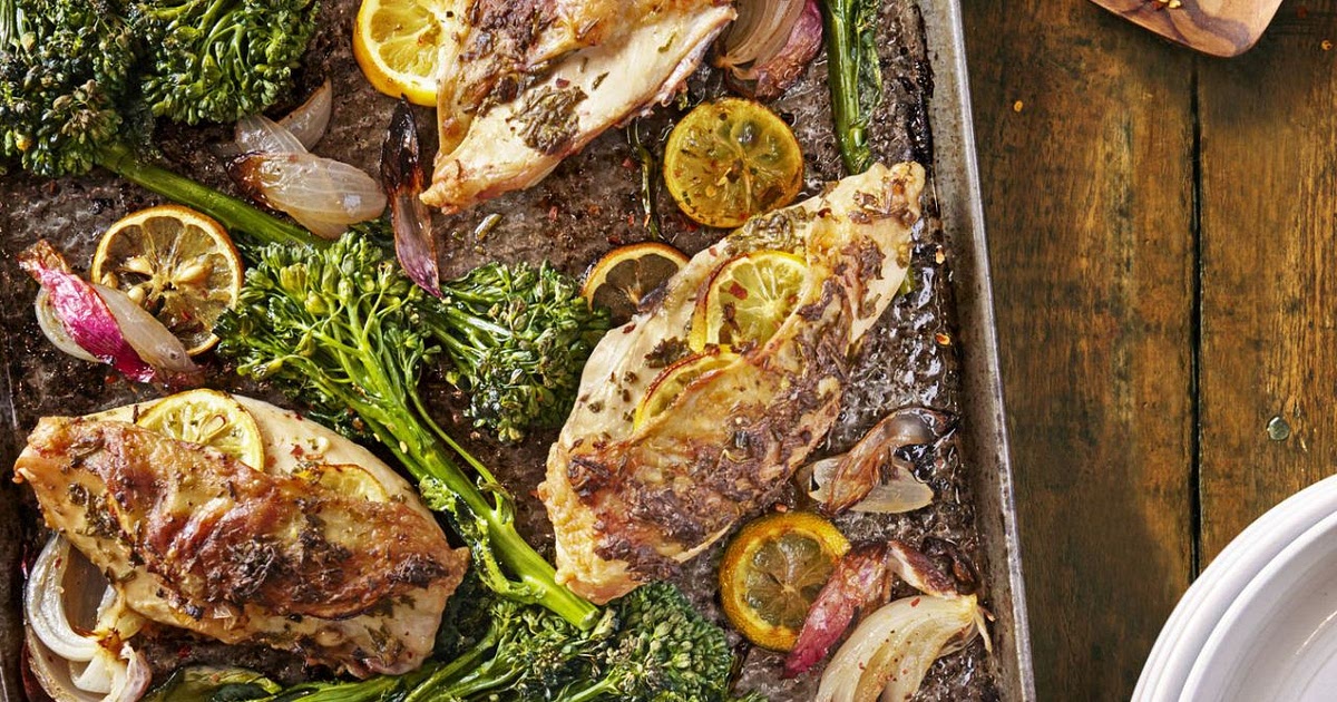 Lemon-Rosemary Chicken with Roasted Broccolini Recipe | Samsung Food App