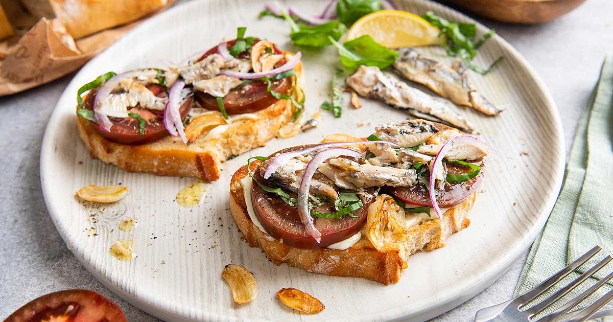 Sardine Toast with Heirloom Tomatoes Recipe | Samsung Food App