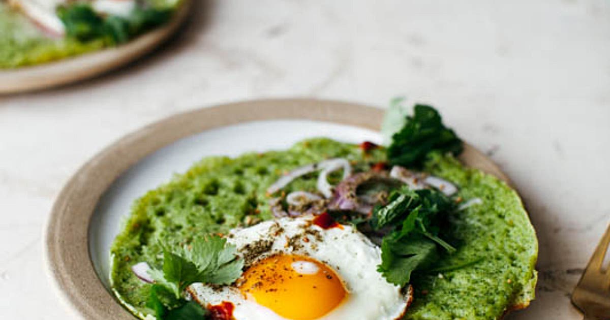 green lachuch with a fried egg, herbs, and cheese Recipe | Samsung Food App