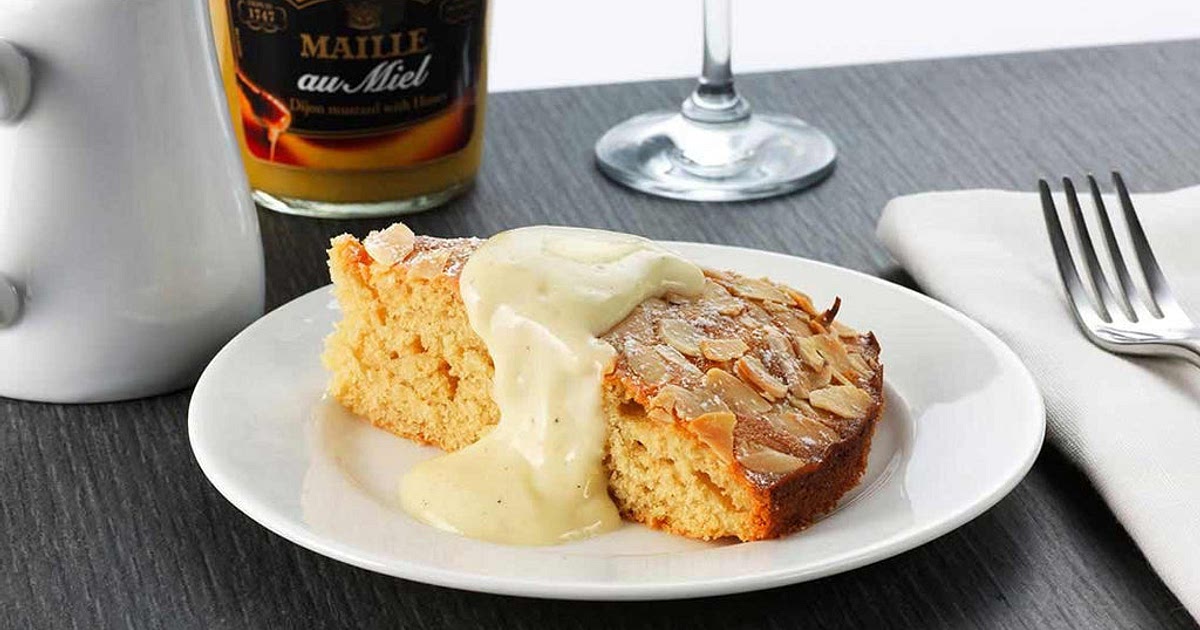 Almond sponge cake, honey mustard crème anglaise Recipe | Samsung Food App