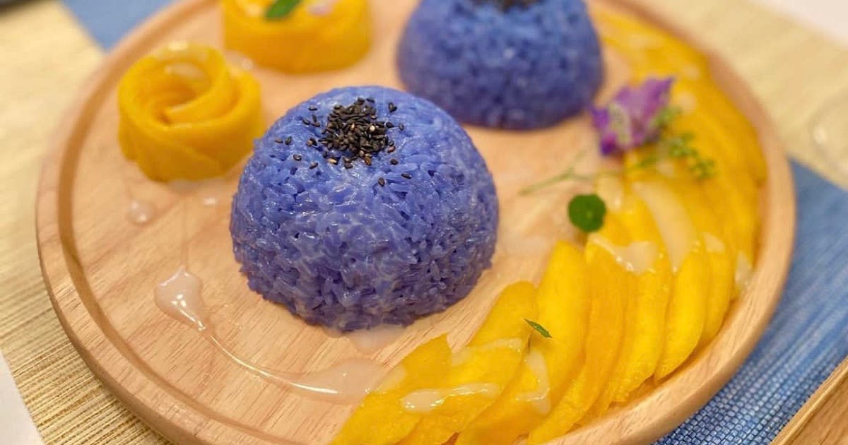 Mango sticky rice with butterfly pea flowers Recipe | Samsung Food App