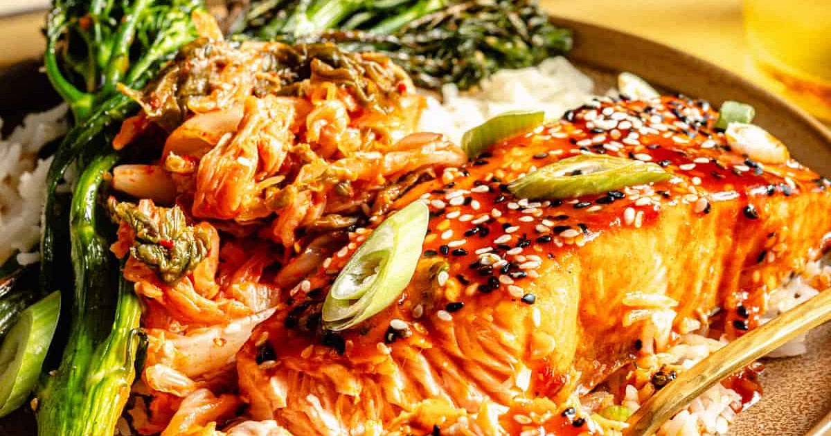 Sheet Pan Gochujang Glazed Salmon Recipe | Samsung Food App