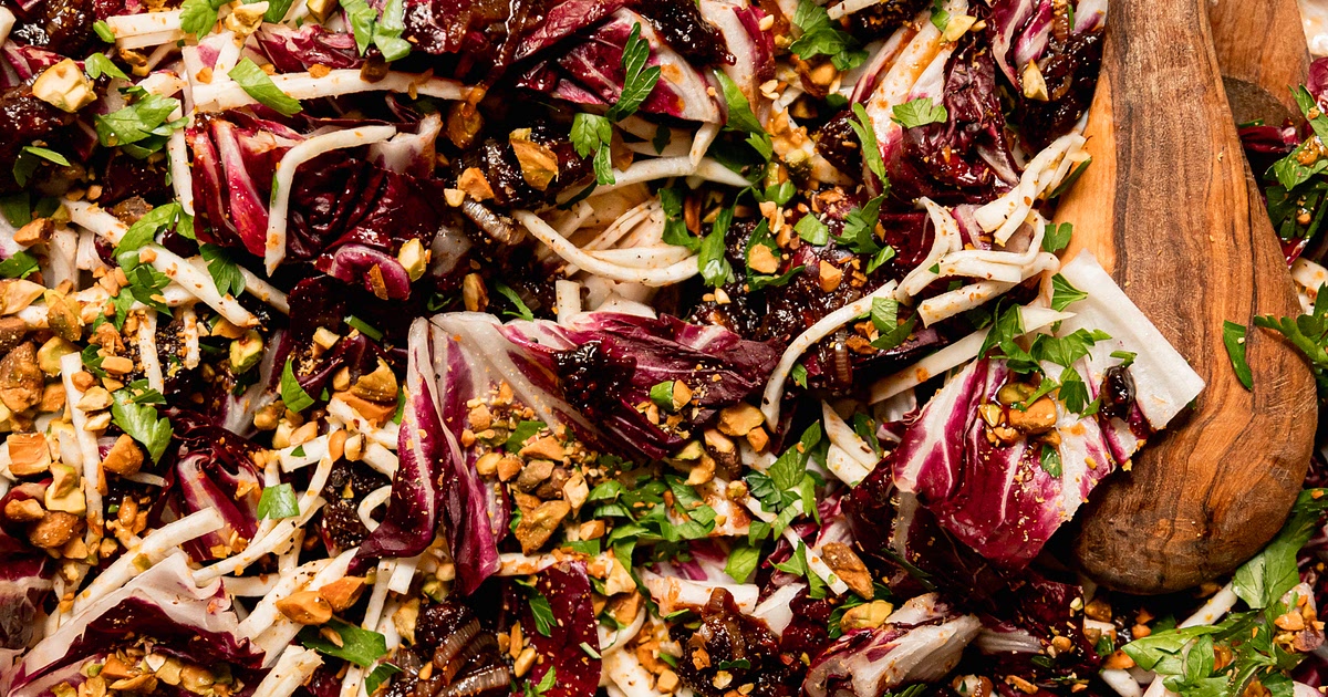 Celery Root Radicchio Salad with Warm Date Dressing & Pistachios Recipe ...