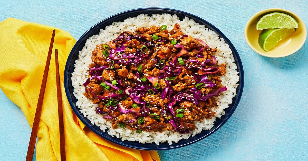 Moo Shu Pork Bowls with Cabbage, Scallions & Buttery Rice Recipe ...